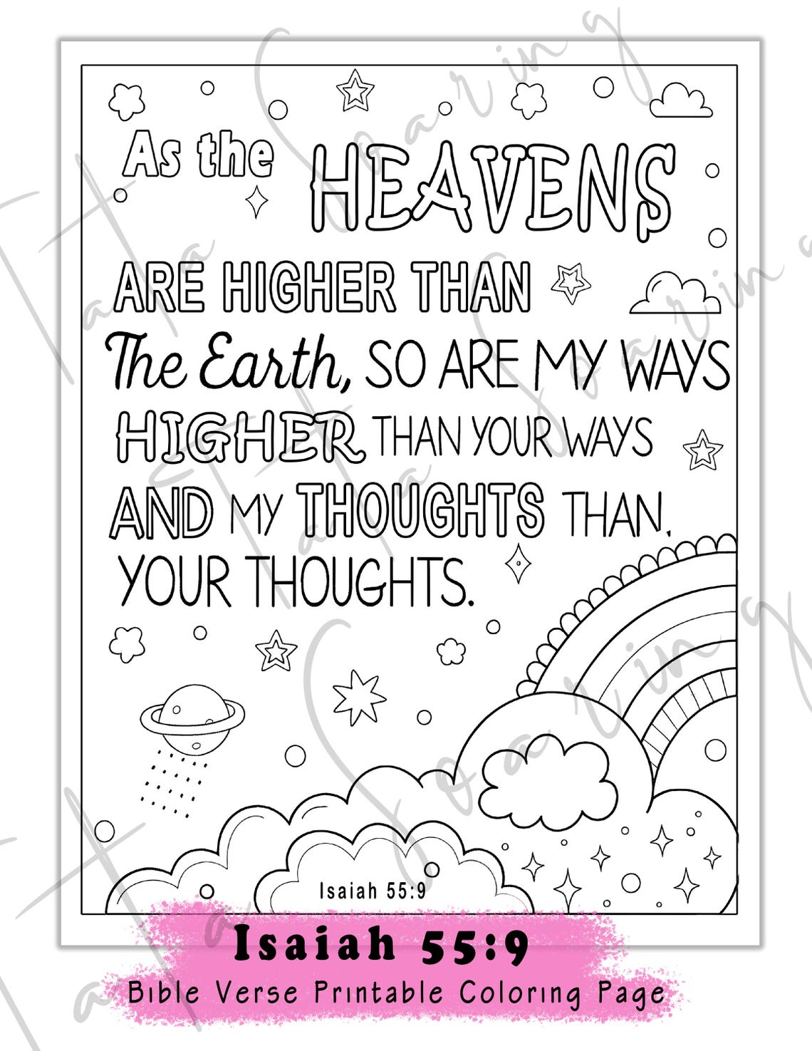 Bible Verse Coloring Page - Isaiah 55:9 - Printable Digital Download ...