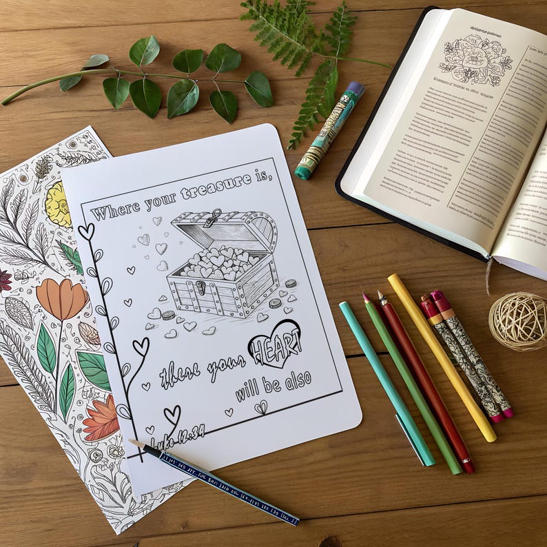 Bible Verse Coloring Page - Luke 12:34 - Printable Digital Download ...