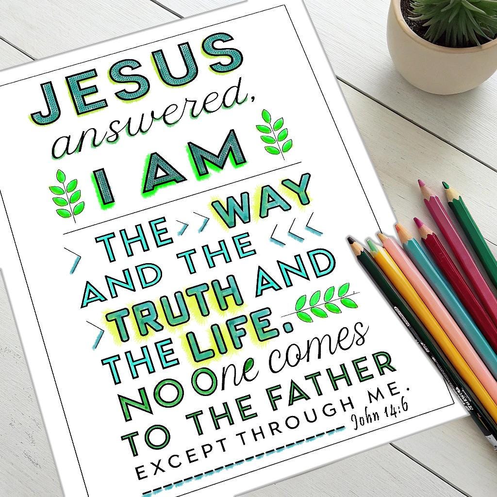 Bible Verse Coloring Page - John 14:6 - Printable Digital Download ...