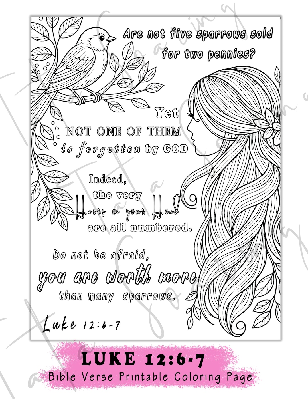 Bible Verse Coloring Page - Luke 12:6-7 - Printable Digital Download ...