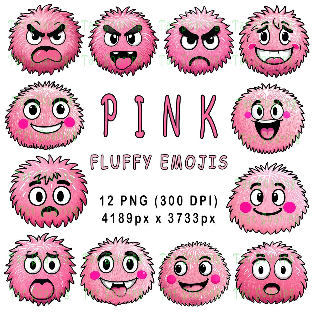 Pink Fluffy Emoji Clip Art Bundle - Etsy