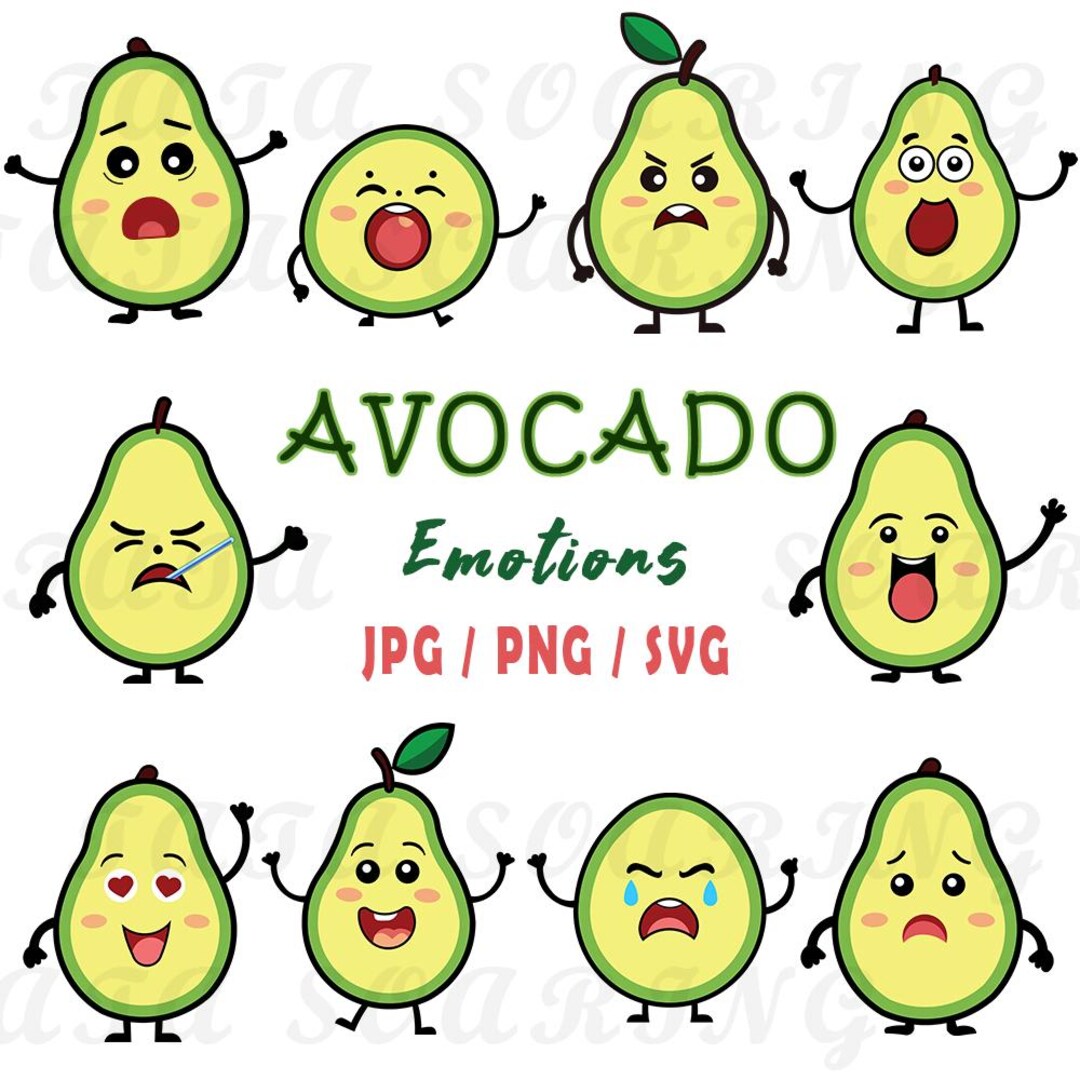Avocado Emotions Clip Art Bundle - Etsy
