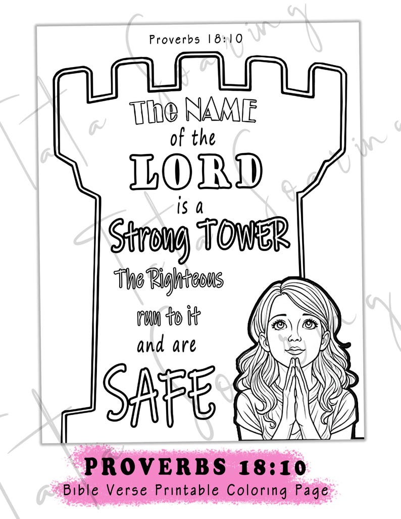 Bible Verse Coloring Page - Proverbs 18:10 - Printable Digital Download ...