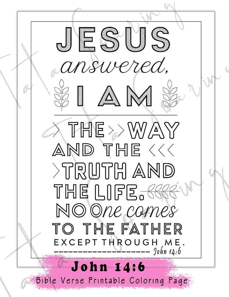 Bible Verse Coloring Page - John 14:6 - Printable Digital Download ...