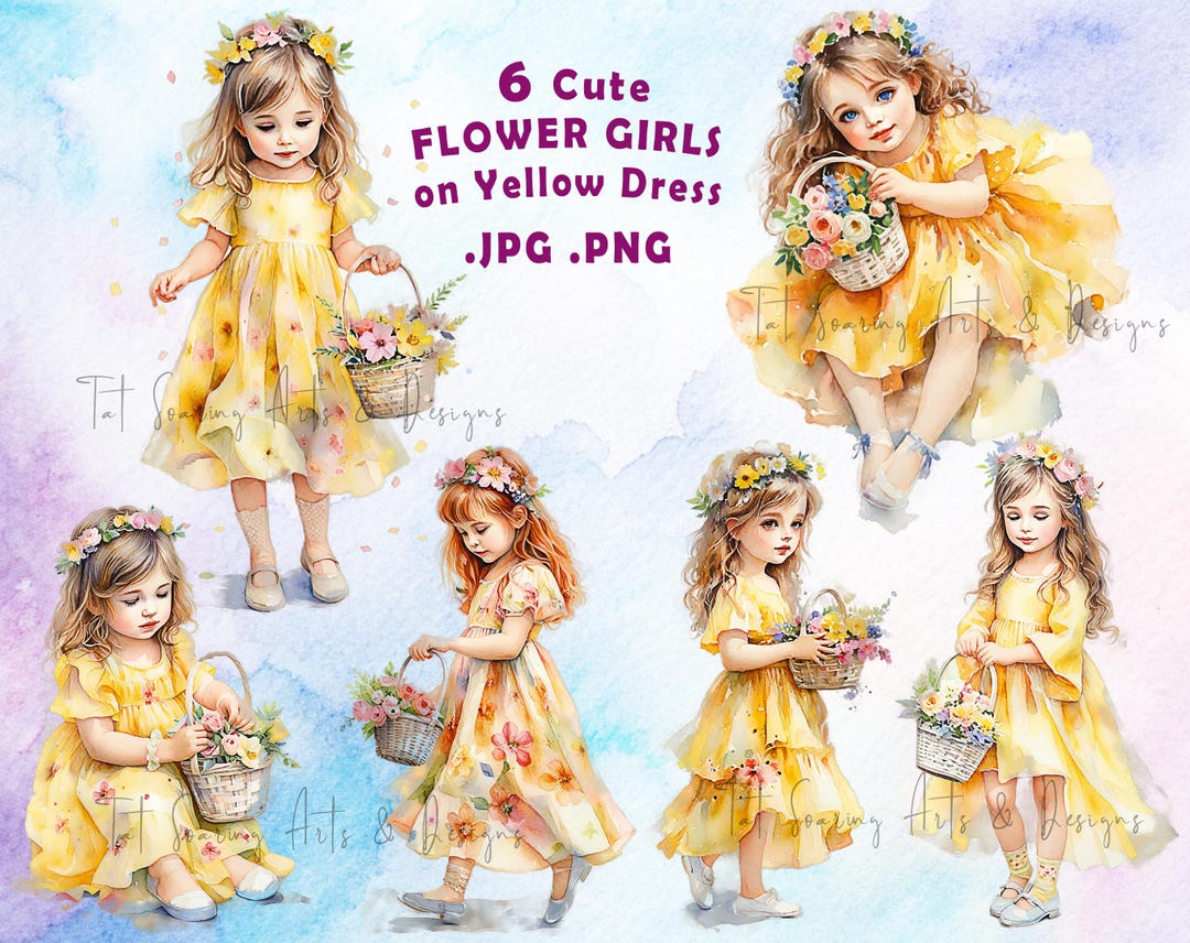 Flower Girl on Yellow Dress Watercolor Clip Art - Etsy