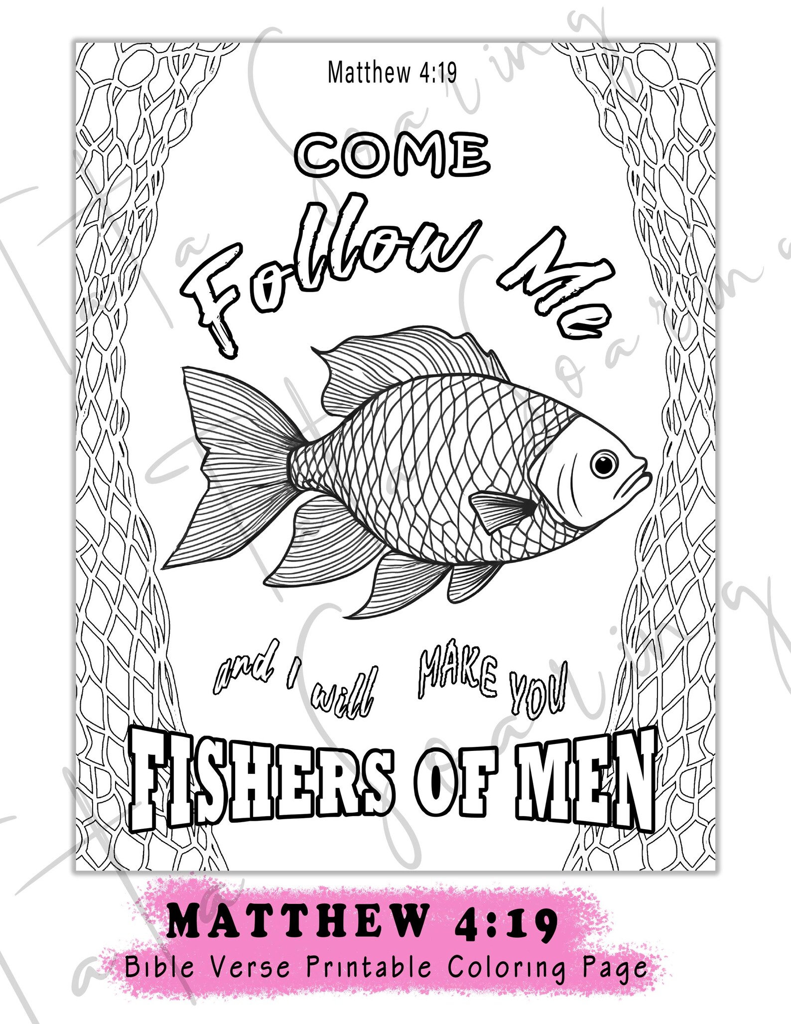Bible Verse Coloring Page - Matthew 4:19 - Printable Digital Download ...