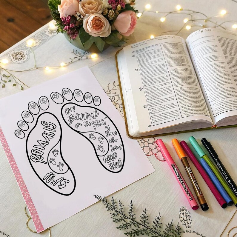 Bible Verse Coloring Page - Romans 10:15 - Printable Digital Download ...