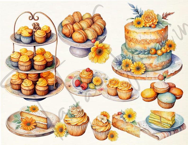 Tea Party Clip Art Bundle Set, Afternoon Tea Pngs, Marigold Flowers ...