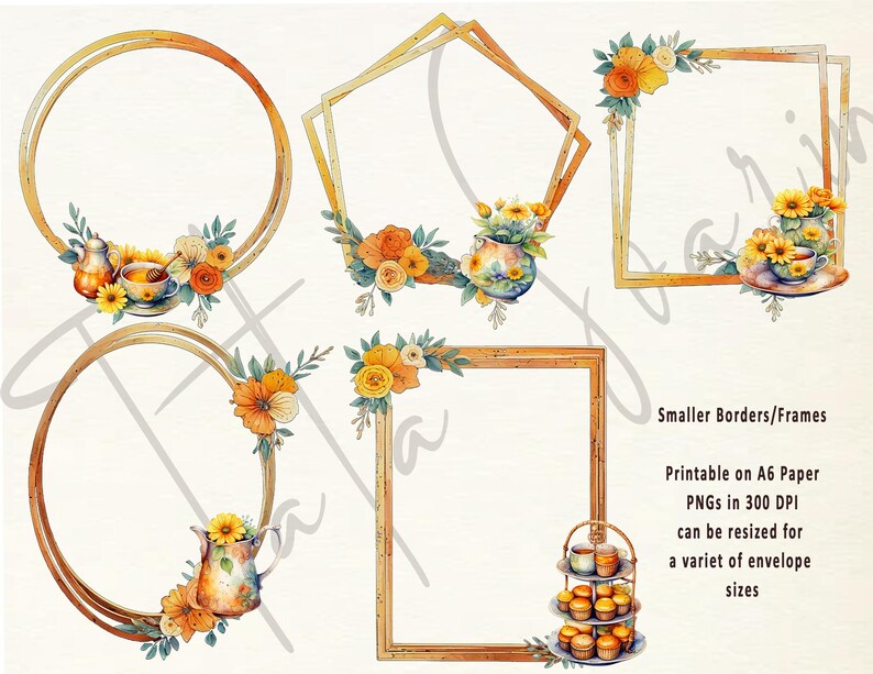 Tea Party Clip Art Bundle Set, Afternoon Tea Pngs, Marigold Flowers ...
