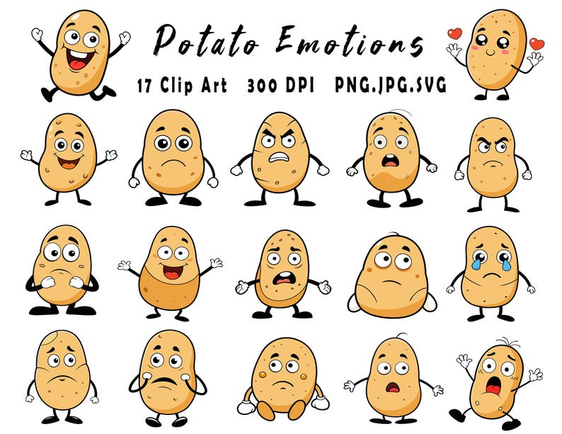 Potato Emotions Clip Art Bundle - Etsy