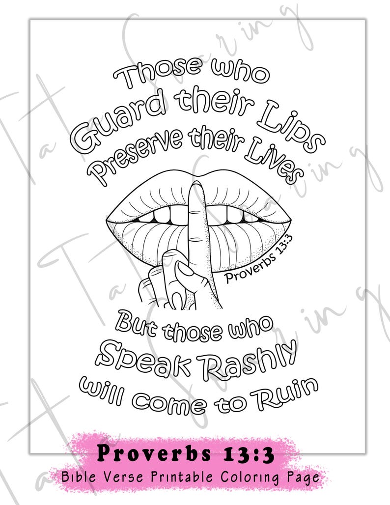 Bible Verse Coloring Page - Proverbs 13:3 - Printable Digital Download ...