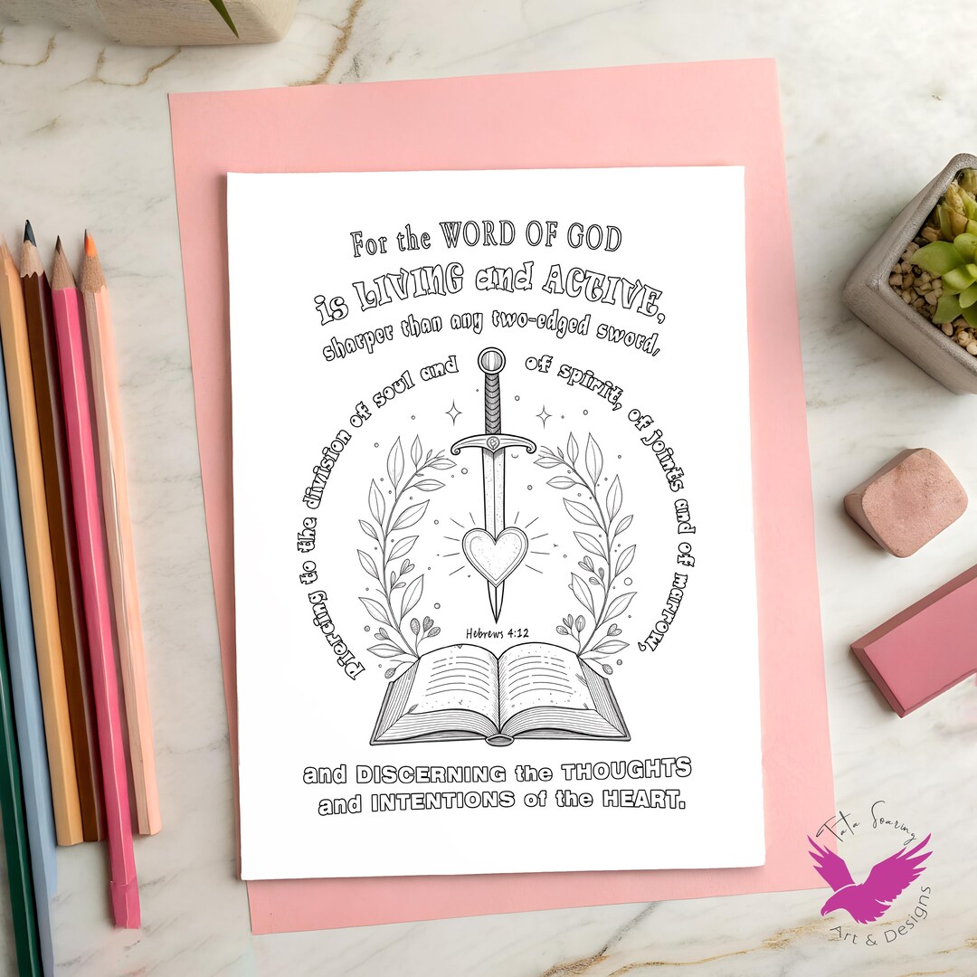 Hebrews 4:12 Coloring Page – Bible Verse, Sunday School (digital ...