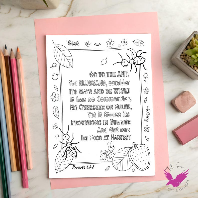 Bible Verse Coloring Page - Proverbs 6:6-8 - Printable Digital Download ...