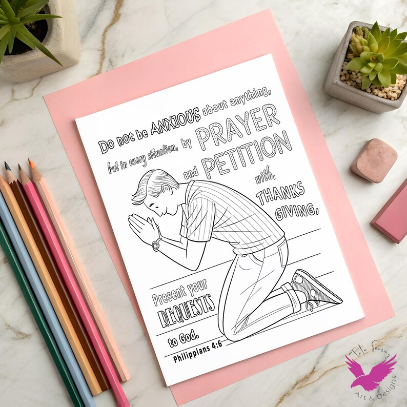 Bible Verse Coloring Page - Philippians 4:6 - Printable Digital ...