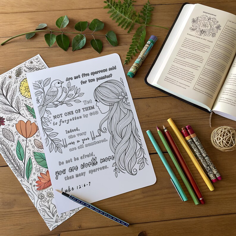 Bible Verse Coloring Page - Luke 12:6-7 Sparrow Design (digital ...