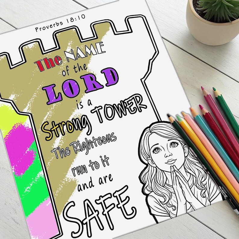 Bible Verse Coloring Page - Proverbs 18:10 - Printable Digital Download ...