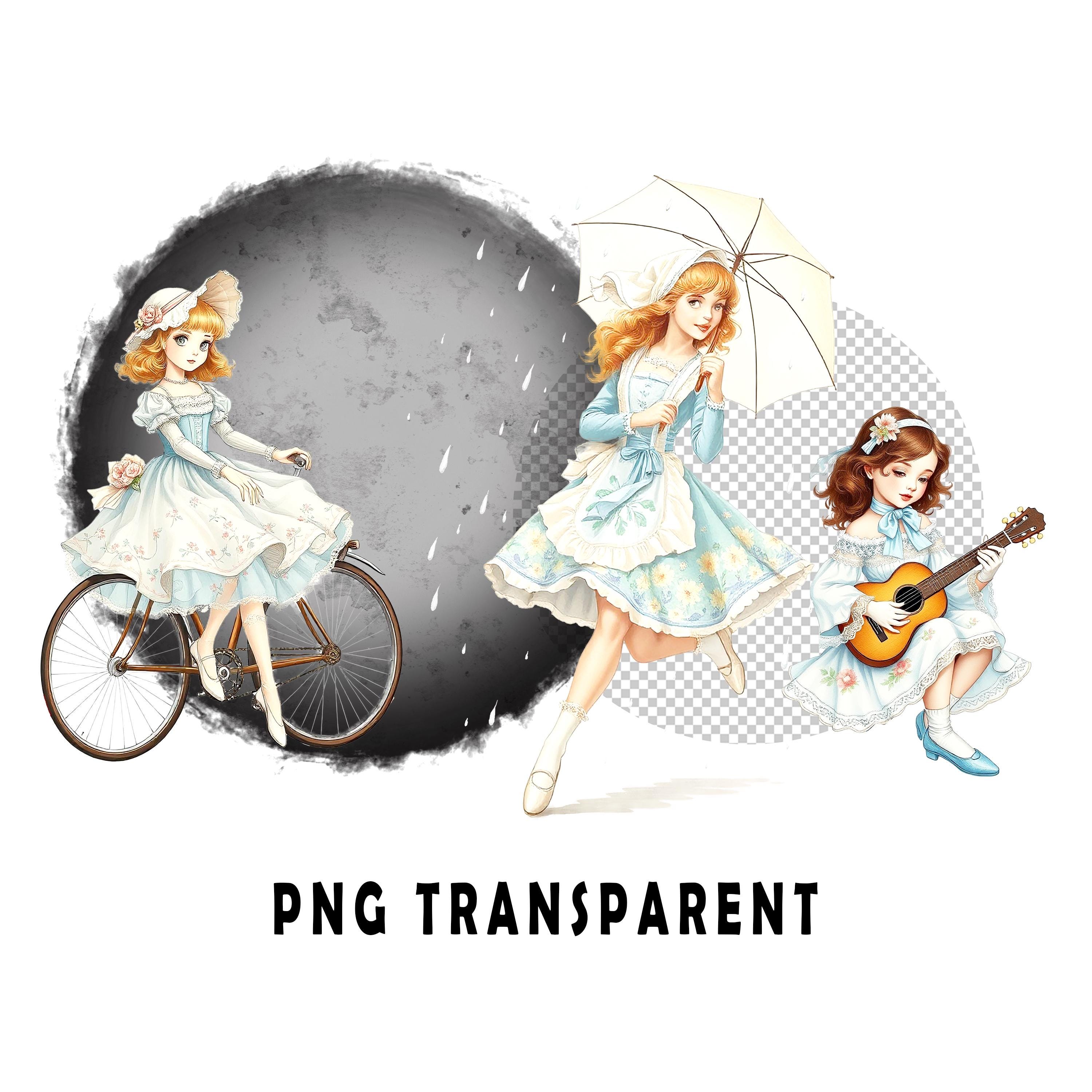 70 Vintage Cottage Girls Light Blue Clip Art Bundle, Cute Girl Clipart ...