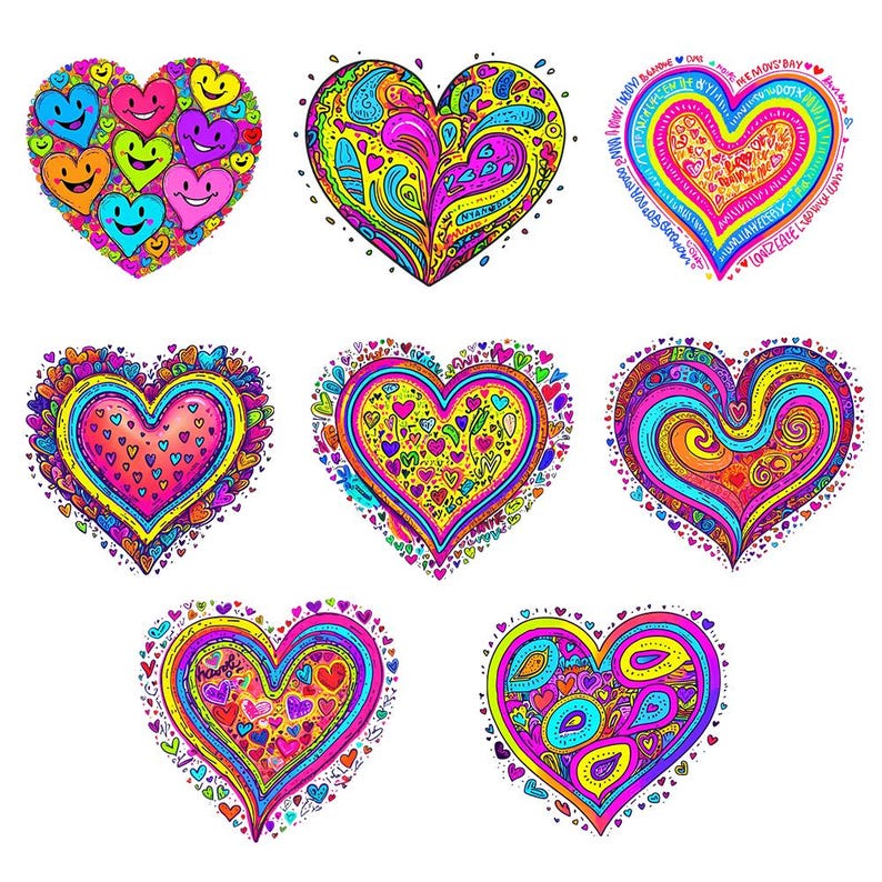 Colorful Heart Clipart Set, Valentine Hearts PNG Clipart Bundle - Etsy