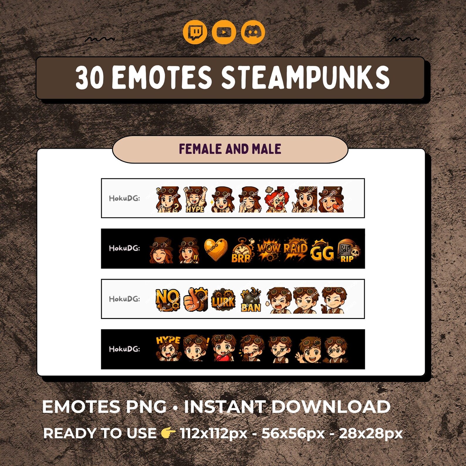 Steampunk Emotes Pack - 30 Pngs for Twitch & Discord | Female and Male ...