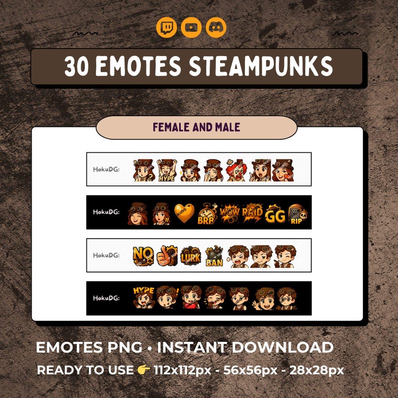 Steampunk Emotes Pack - 30 Pngs for Twitch & Discord | Female and Male ...