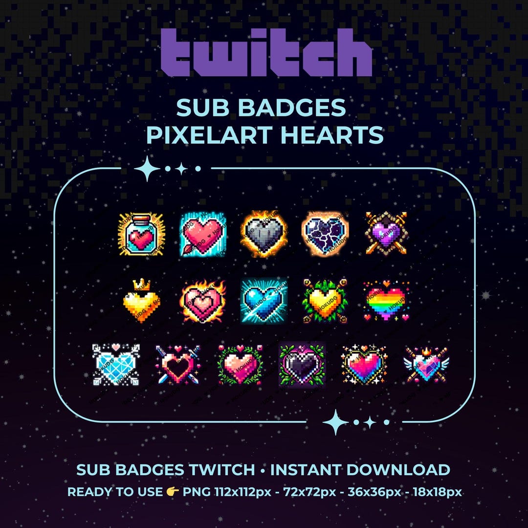 Insignias De Suscripción De Twitch Pixel Art: 16 Pixel Hearts ...