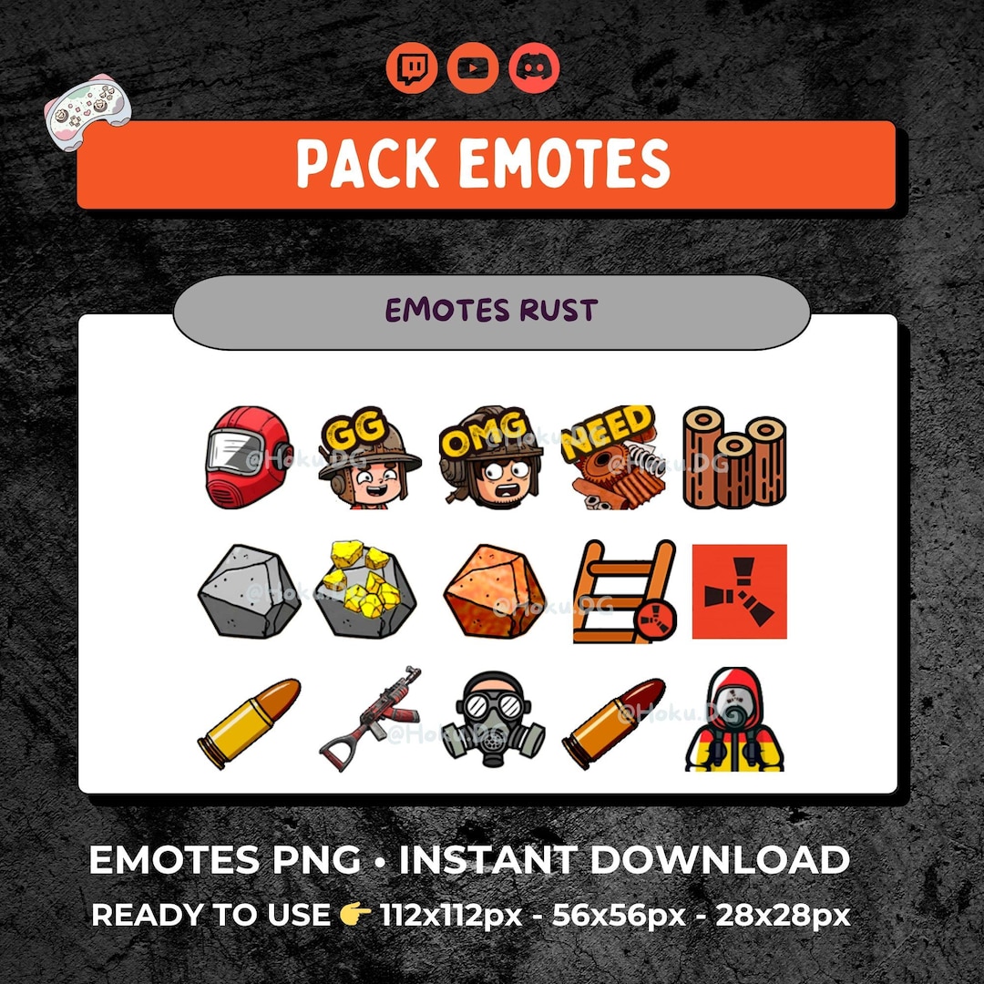 Rust Game Emotes for Twitch & Discord – 15 Survival-themed Emotes Pack ...