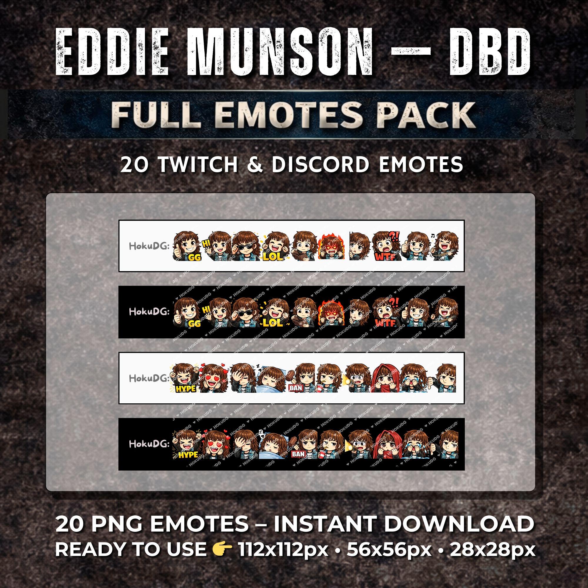 Eddie Munson Emotes Pack for Twitch – 20 Horror Gaming Emotes PNG | DBD ...