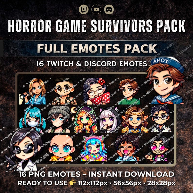 Horror Game Survivors Emotes Pack – 16 Twitch & Discord PNG Emotes - Etsy