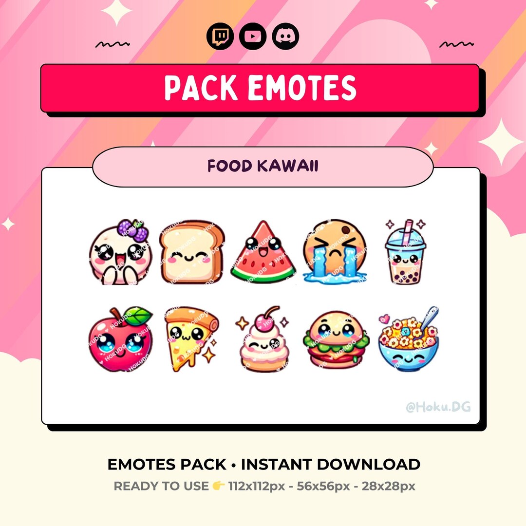 Kawaii Food Emotes for Twitch & Discord Cute Streaming Emotes Pack - Etsy
