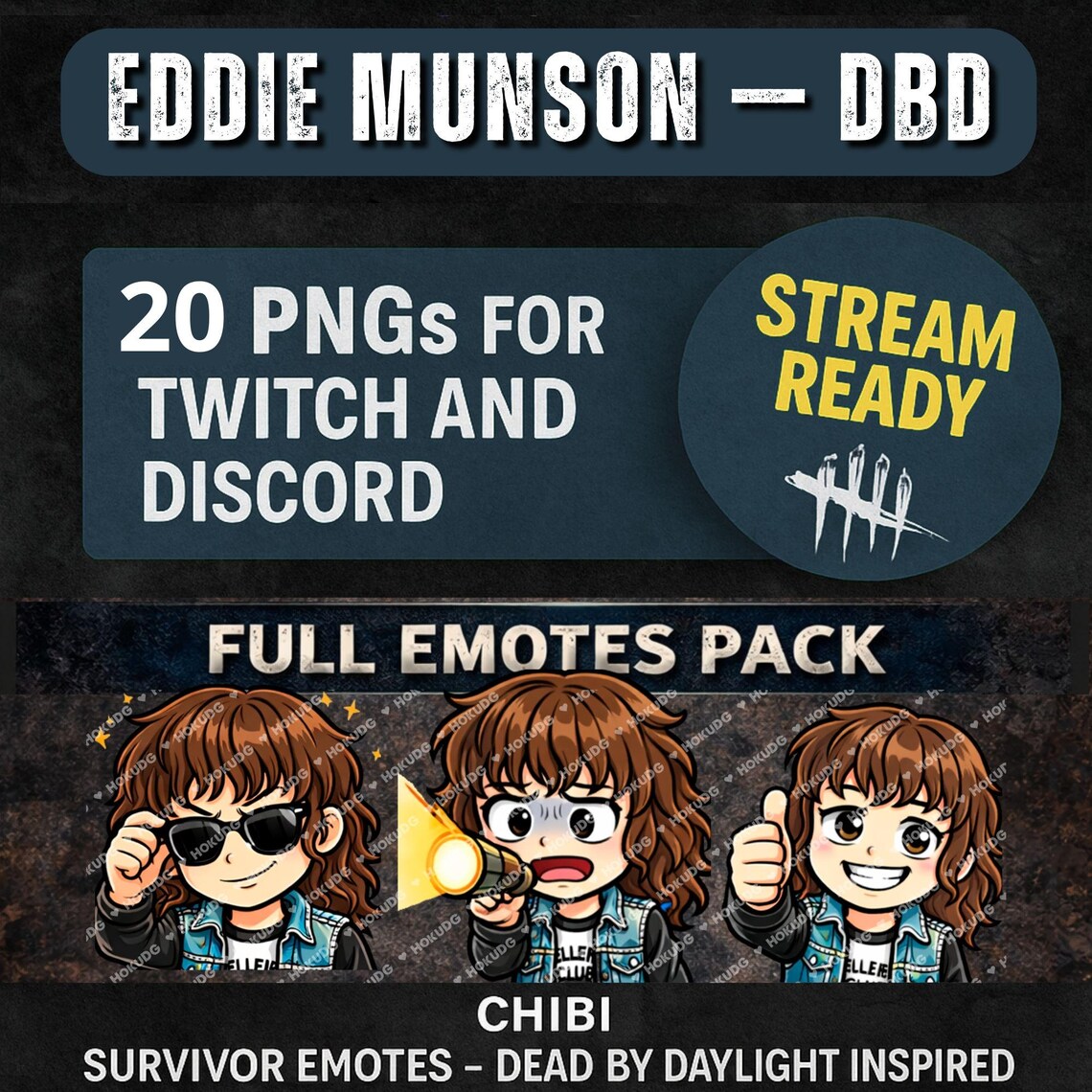 Eddie Munson Emotes Pack for Twitch – 20 Horror Gaming Emotes PNG | DBD ...
