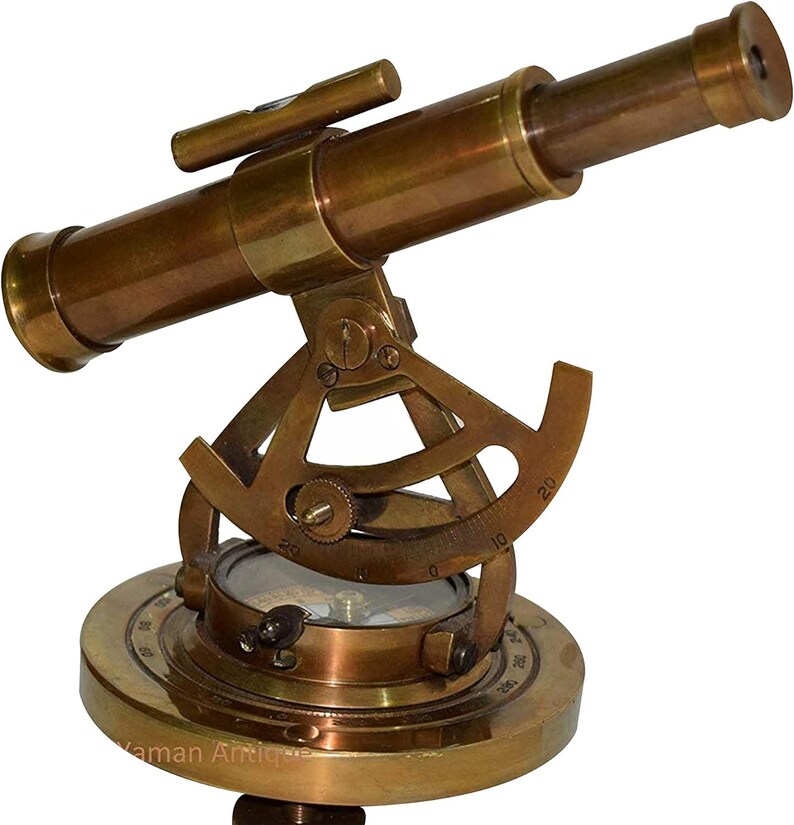 Antique Vintage Brass Theodolite Alidade Telescope Compass Instrument ...
