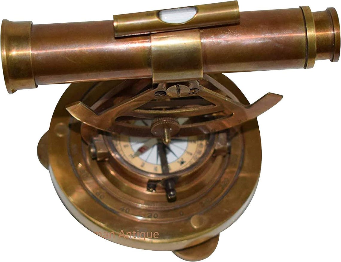 Antique Vintage Brass Theodolite Alidade Telescope Compass Instrument ...