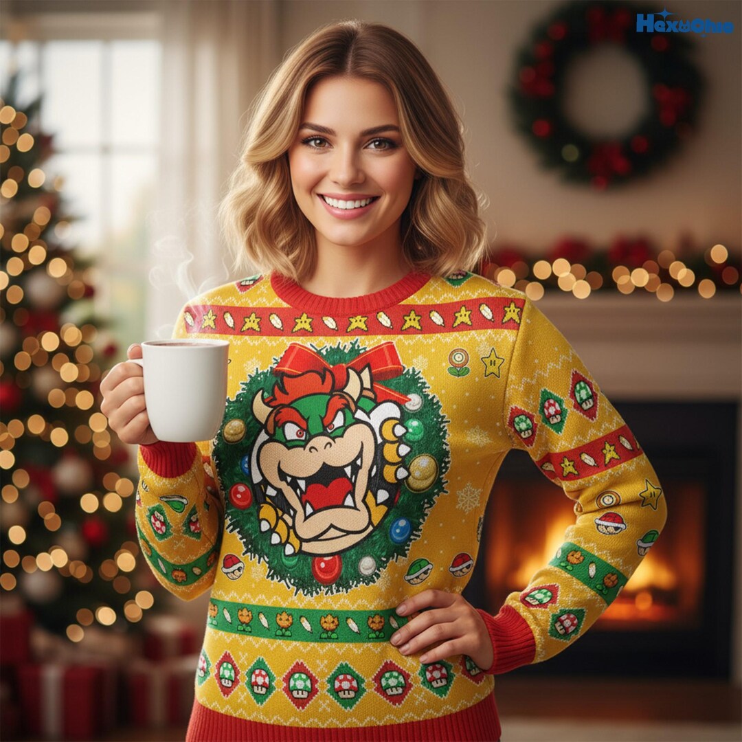 Super Mario Bowser Ugly Christmas Sweater, Super Mario Bros Gaming ...