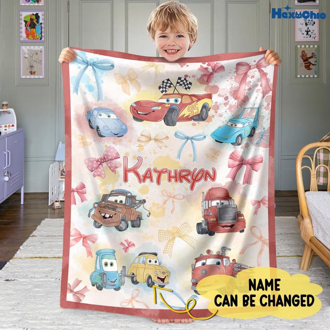 Personalized Watercolor Coquette Bows Pixar Cars Blanket, WDW ...