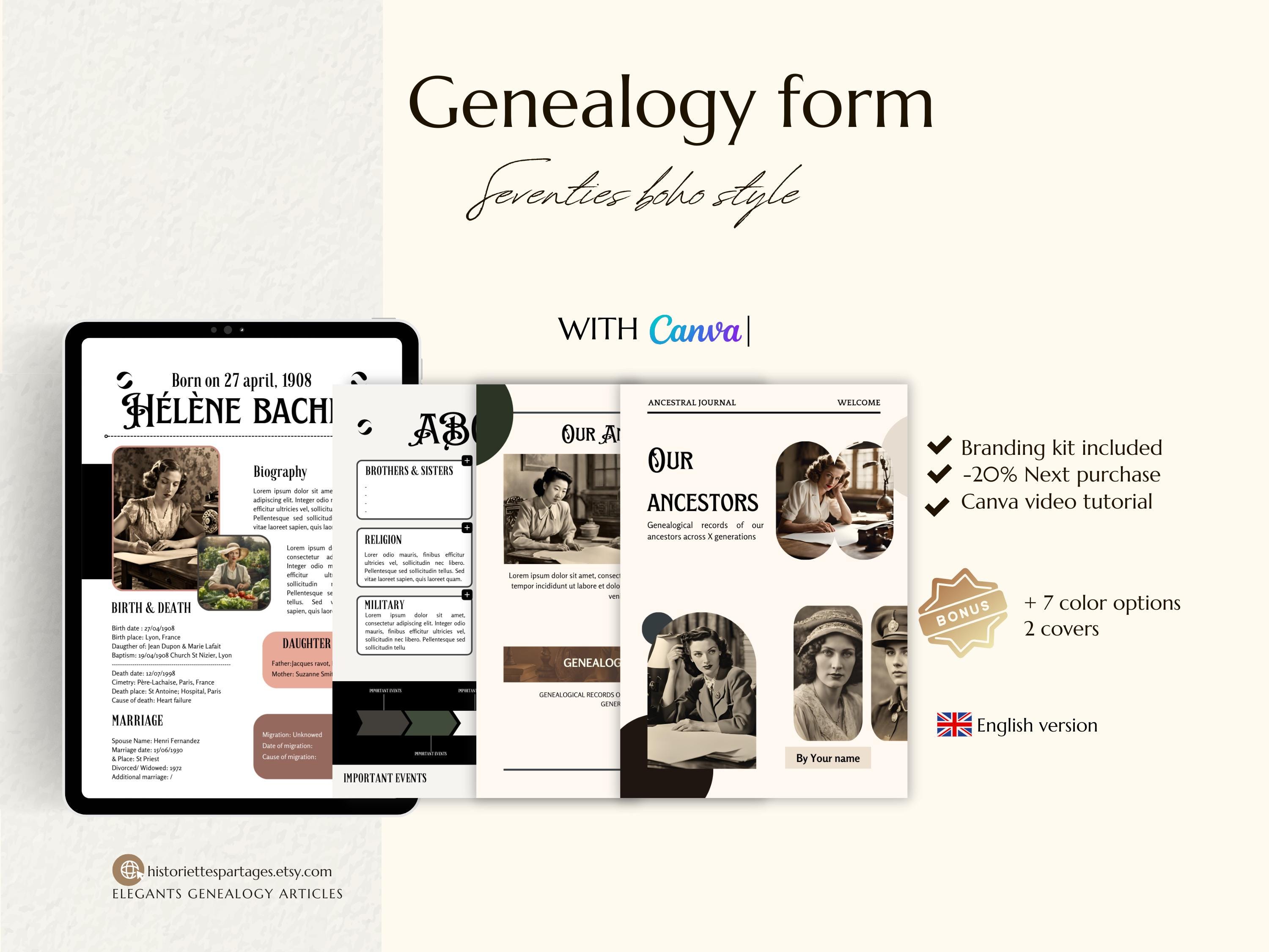 CANVA Ancestry Template to Print Genealogy Research and Organizer ...