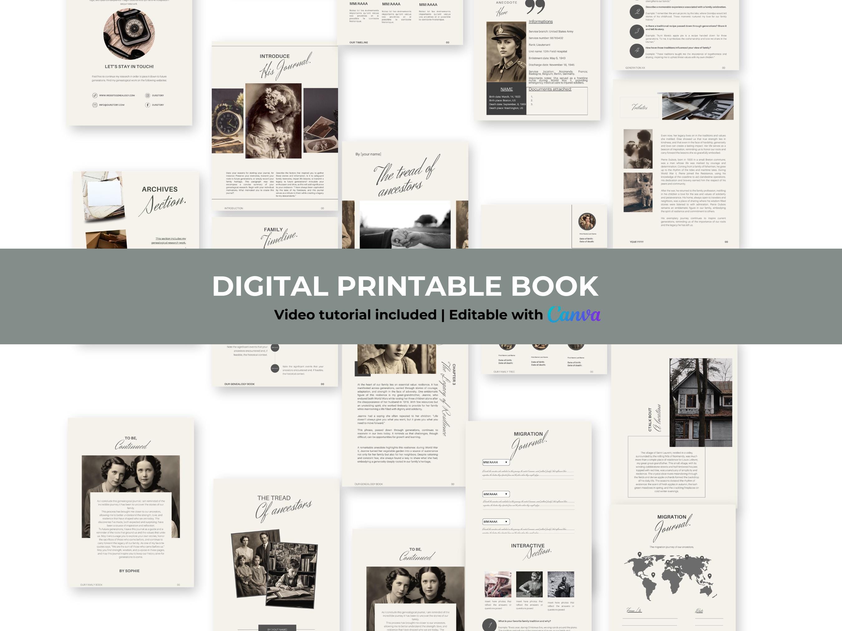 CANVA Template for Digital Family Book to Fill In, Printable Ancestry ...