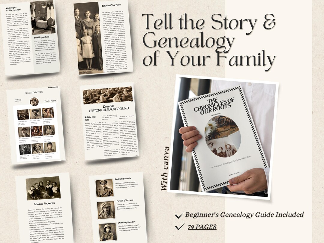 Digital Ancestry Book Template to Fill With Canva, Genealogy Organizer ...