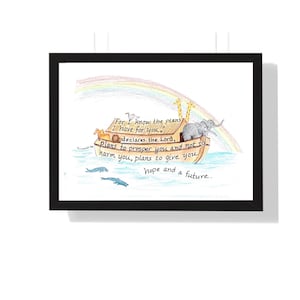 Noah’s Ark Bible Verse Art Print Inspirational Motivational Rainbow ...
