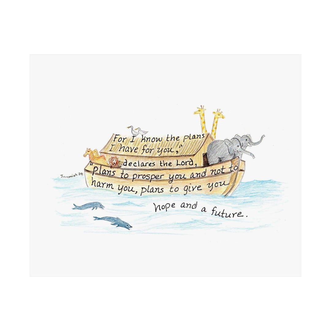 Noahs Ark Themed Poster Bible Scripture Design Print Hand Drawn ...