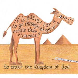 Camel Bible Verse Art Print Scripture Design Hand Lettered - Etsy