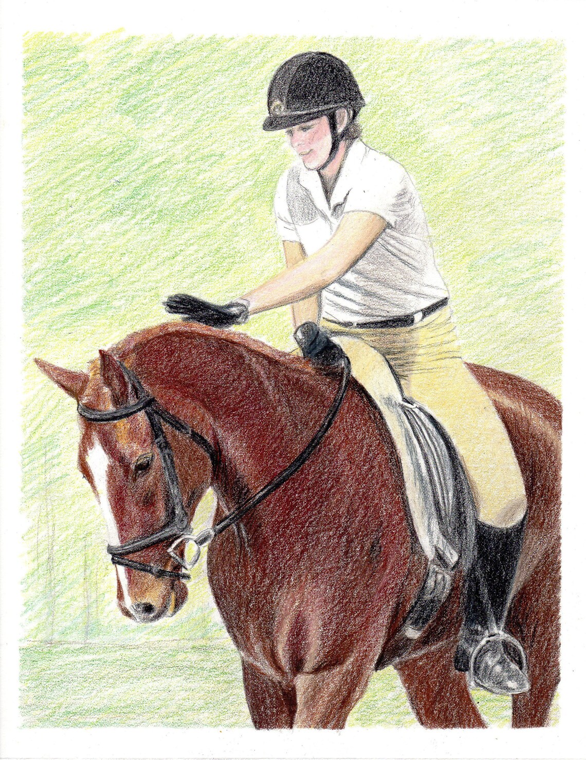 Custom Drawing Horse & Rider Colored Pencil Portrait - Etsy