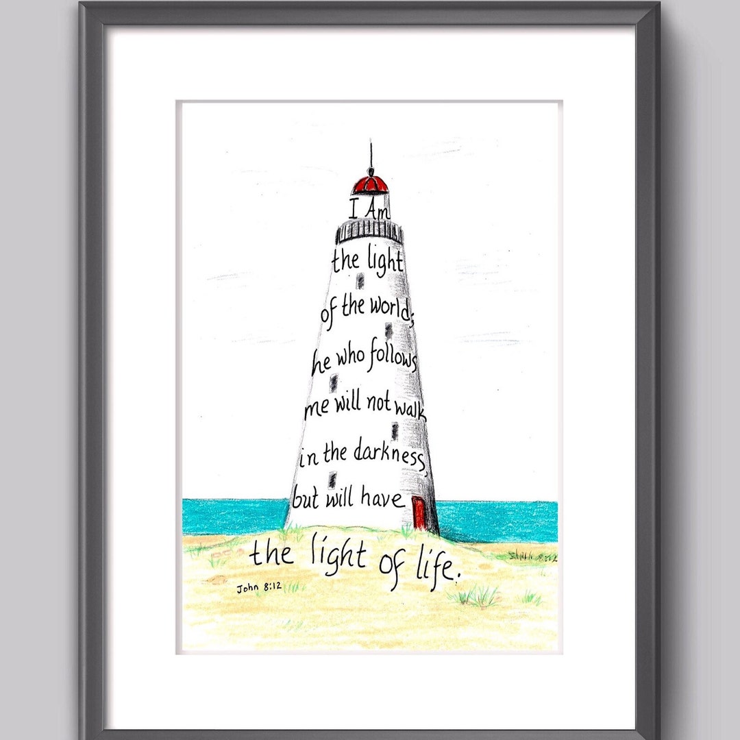 Lighthouse, Bible Verse Art Print, Hand Lettered Typography, Wall Art ...
