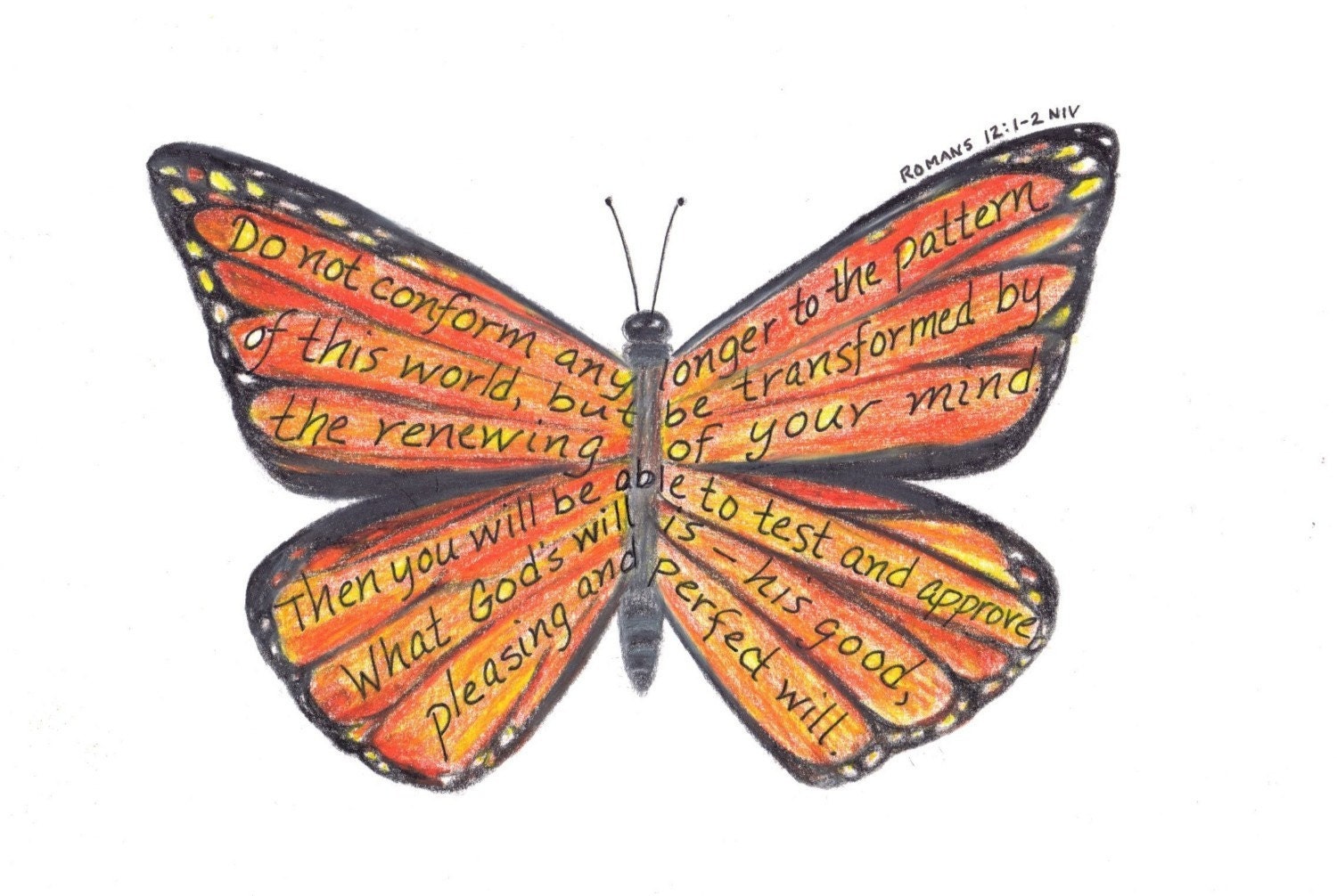 Butterfly Bible Verse Art Print Scripture Design Hand | Etsy