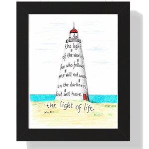 Lighthouse Bible Verse Art Print Inspiration Motivational Nautical ...