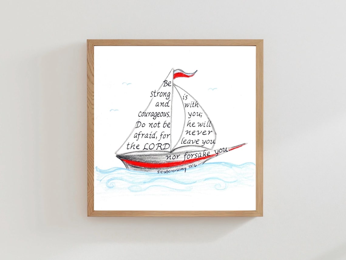 Inspirational Nautical Art Print With Hand Lettered Bible Verse for ...