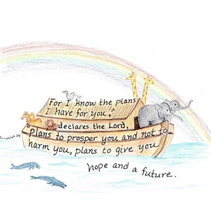 Noah’s Ark Bible Verse Art Print Inspirational Motivational Rainbow ...