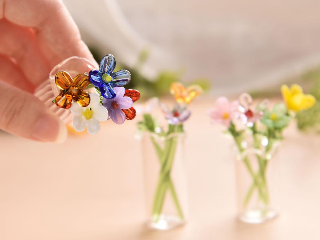 Mini Glass Flower Bouquet Set-birth Month Flowers,handcrafted Glass ...