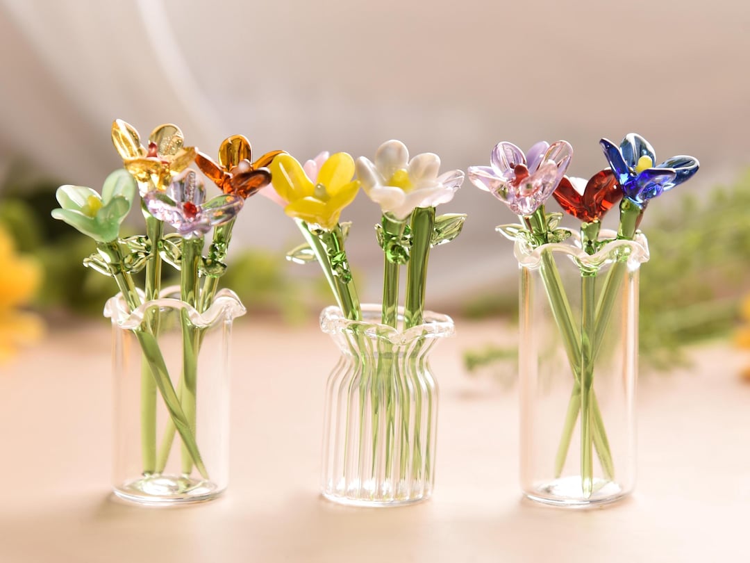 Mini Glass Flower Bouquet Set-birth Month Flowers, Handcrafted Glass ...