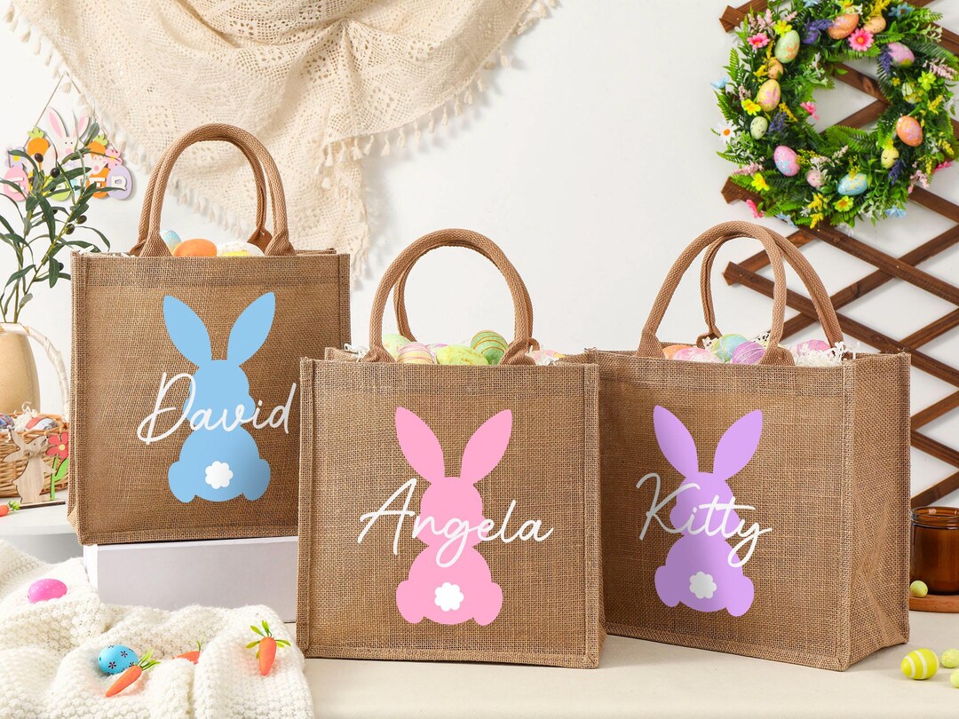Personalized Easter Bag, Jute Easter Bag, Custom Easter Bunny Bag With ...