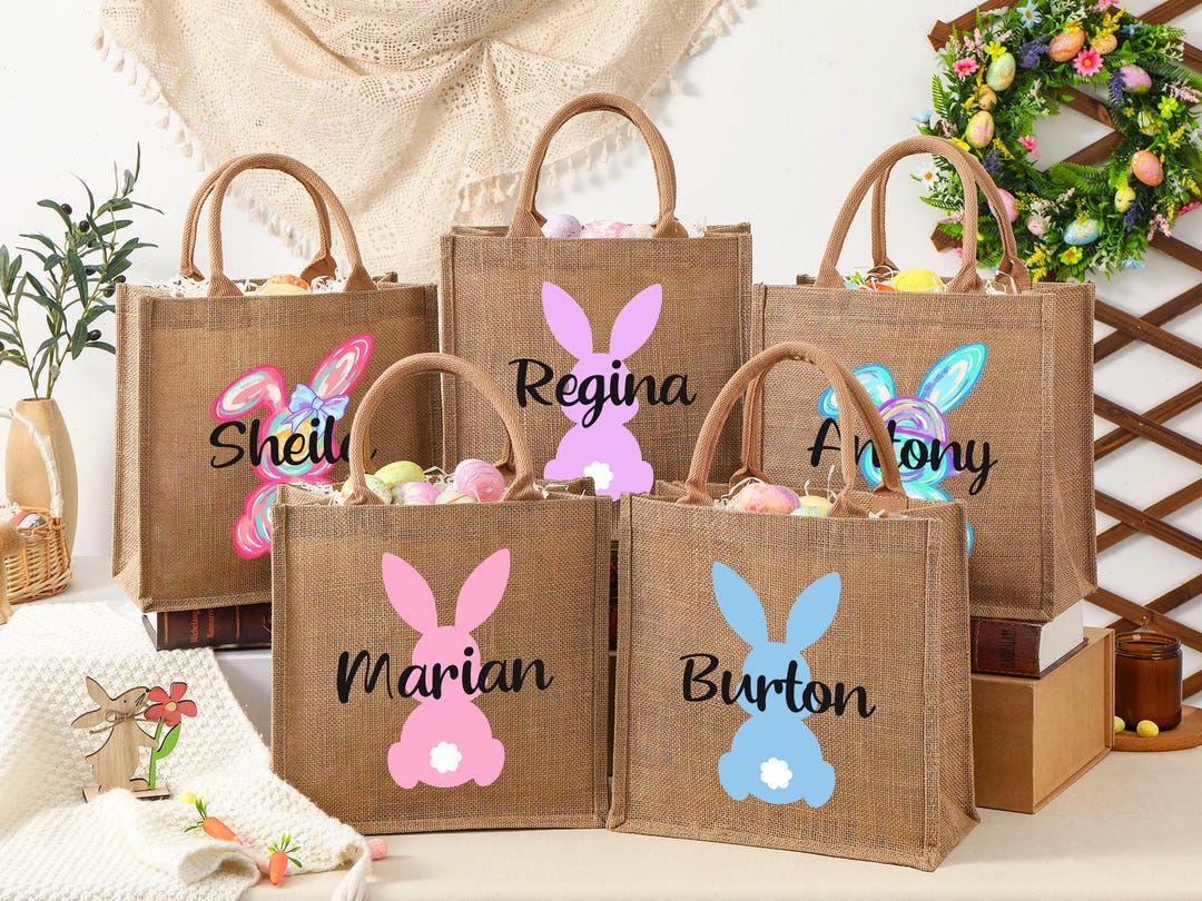 Personalized Easter Bag, Jute Easter Bag, Custom Easter Bunny Bag With ...